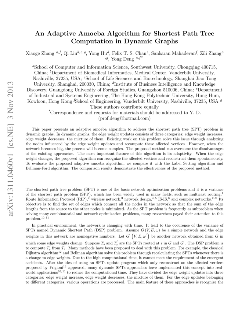 An Adaptive Amoeba Algorithm for Shortest Path Tree Computation in ...