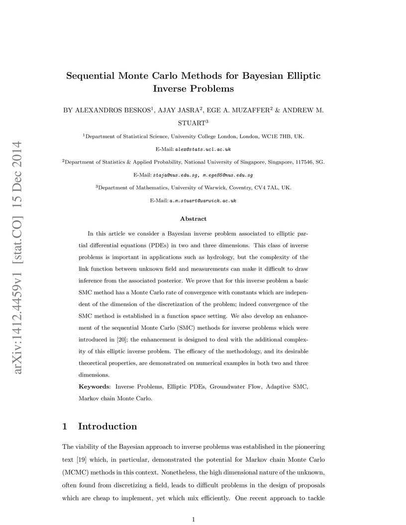 Sequential Monte Carlo Methods for Bayesian Elliptic Inverse Problems ...