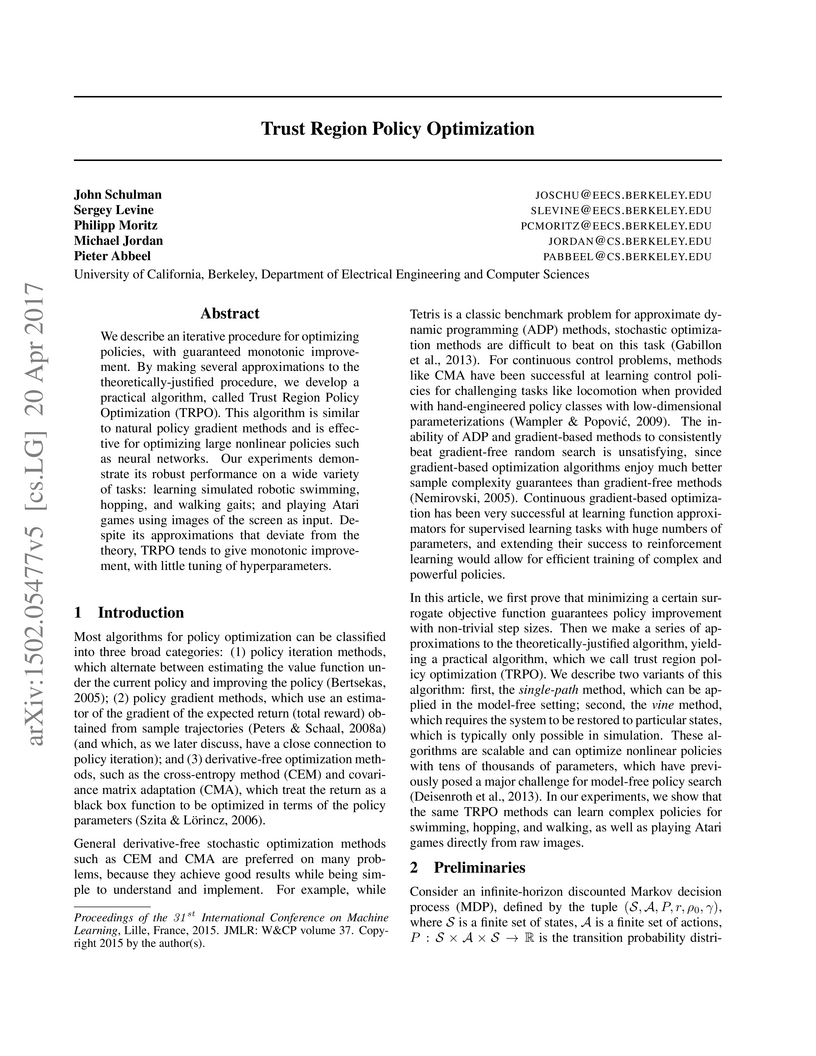 Trust Region Policy Optimization | alphaXiv