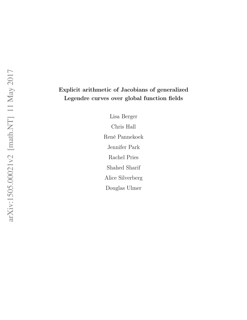Explicit arithmetic of Jacobians of generalized Legendre curves over global function fields ...