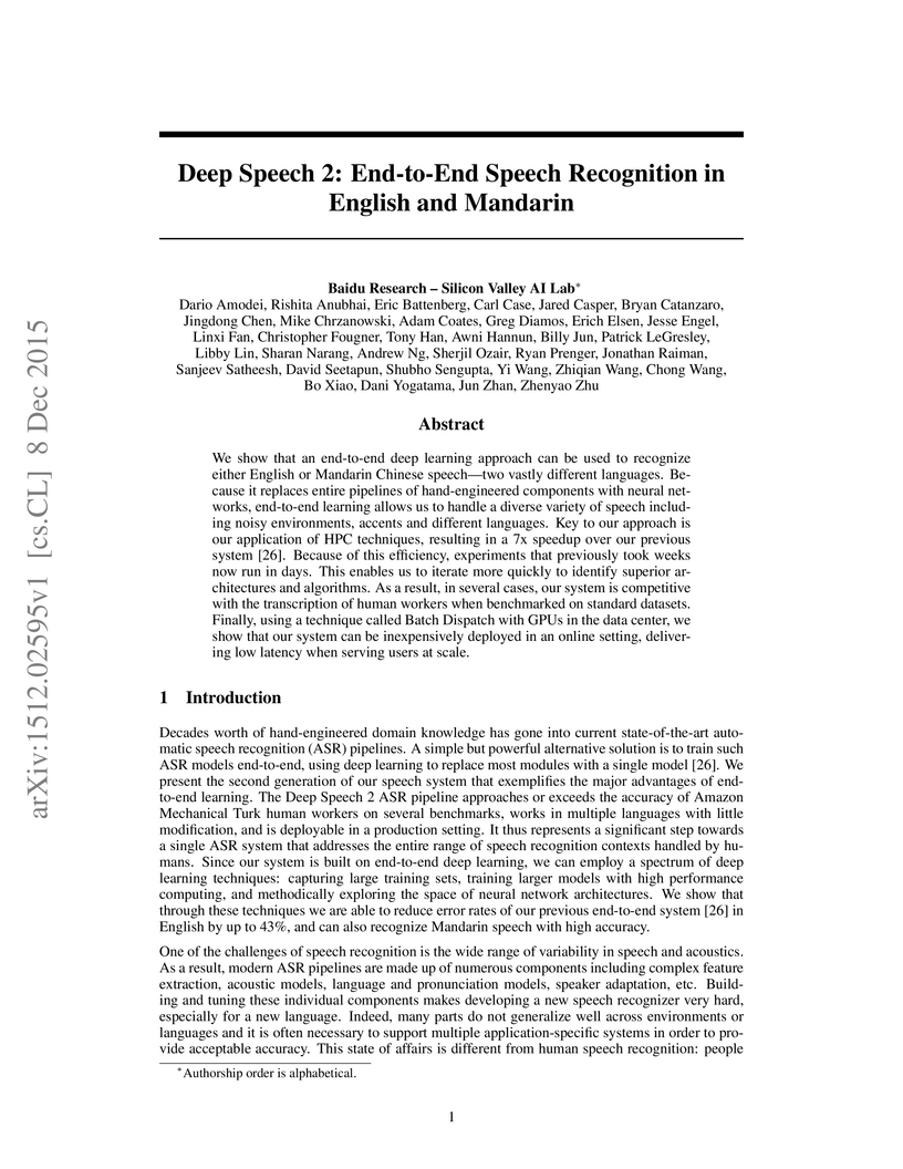 Deep Speech 2: End-to-End Speech Recognition in English and Mandarin | alphaXiv