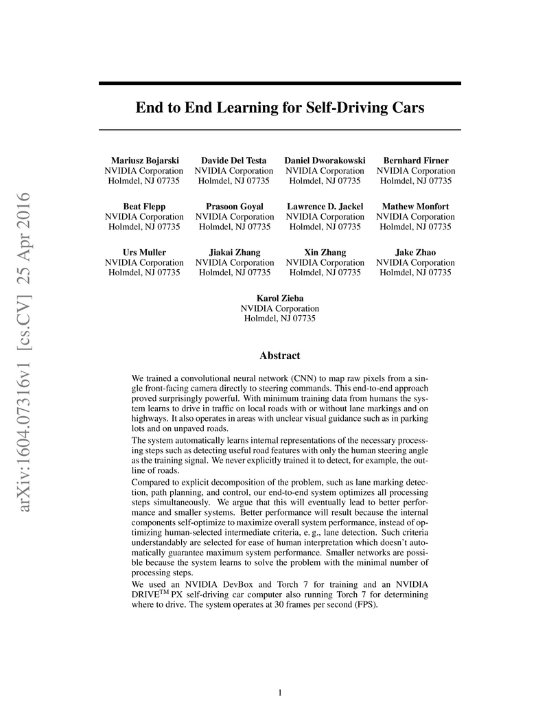 End to End Learning for Self-Driving Cars | alphaXiv