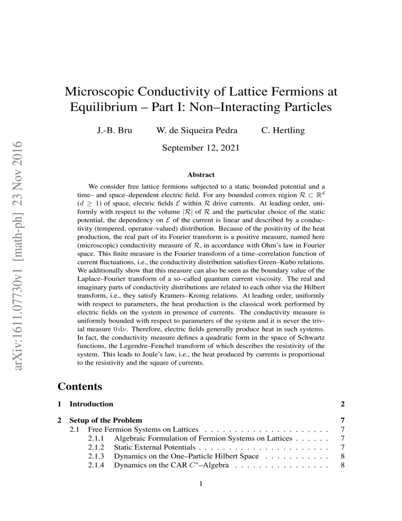 Microscopic Conductivity of Lattice Fermions at Equilibrium - Part I ...