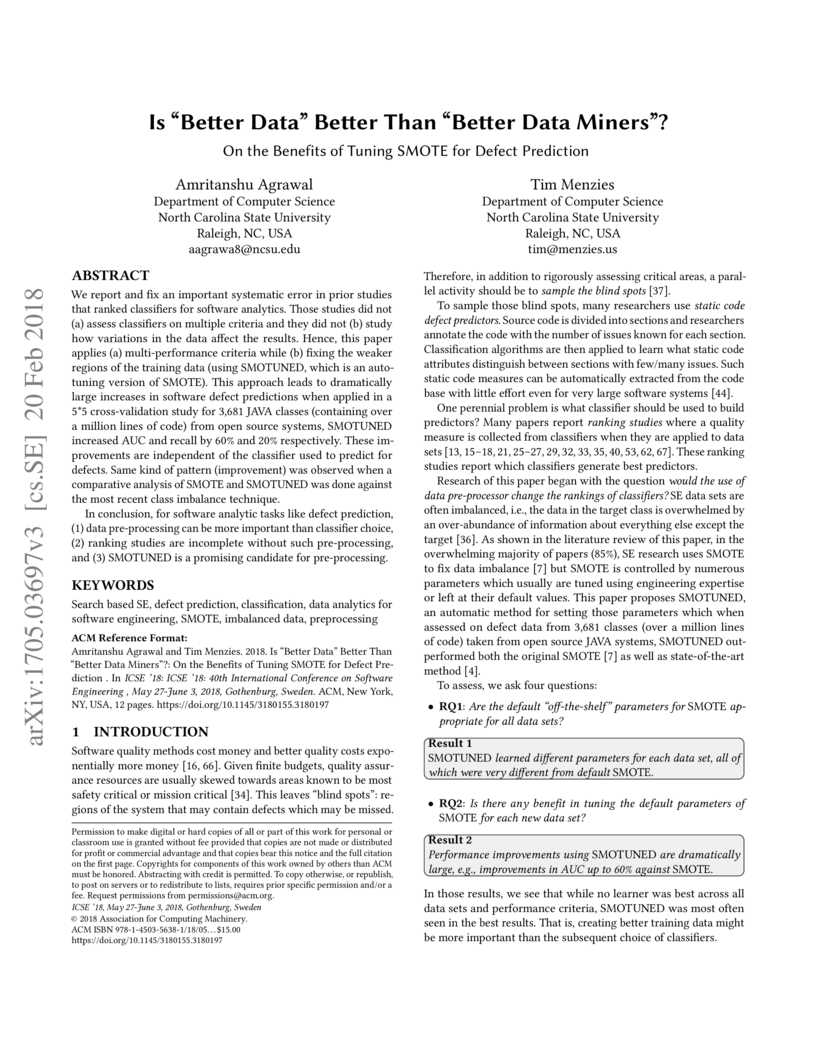 Is "Better Data" Better than "Better Data Miners"? (On the Benefits of Tuning SMOTE for Defect ...