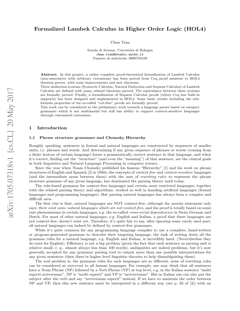Formalized Lambek Calculus in Higher Order Logic (HOL4) | alphaXiv
