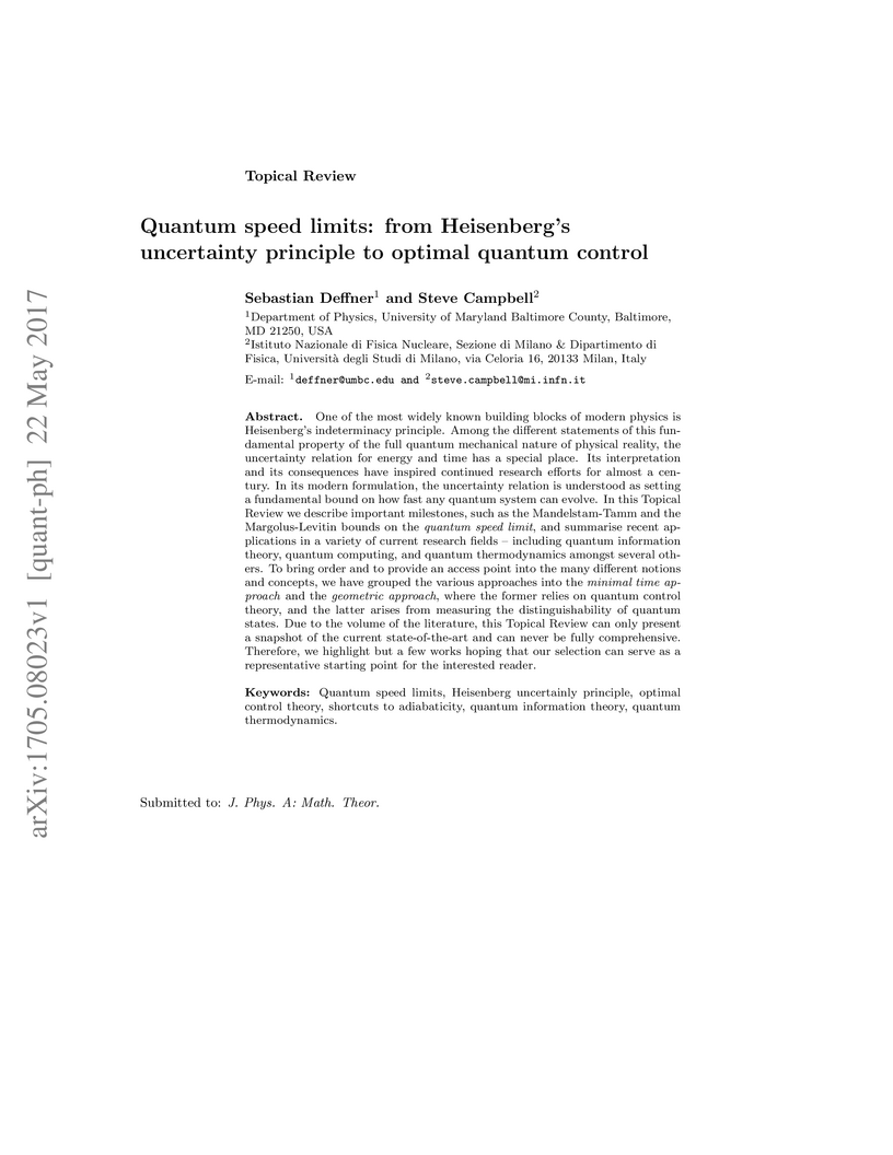 Quantum speed limits: from Heisenberg's uncertainty principle to optimal quantum control | alphaXiv