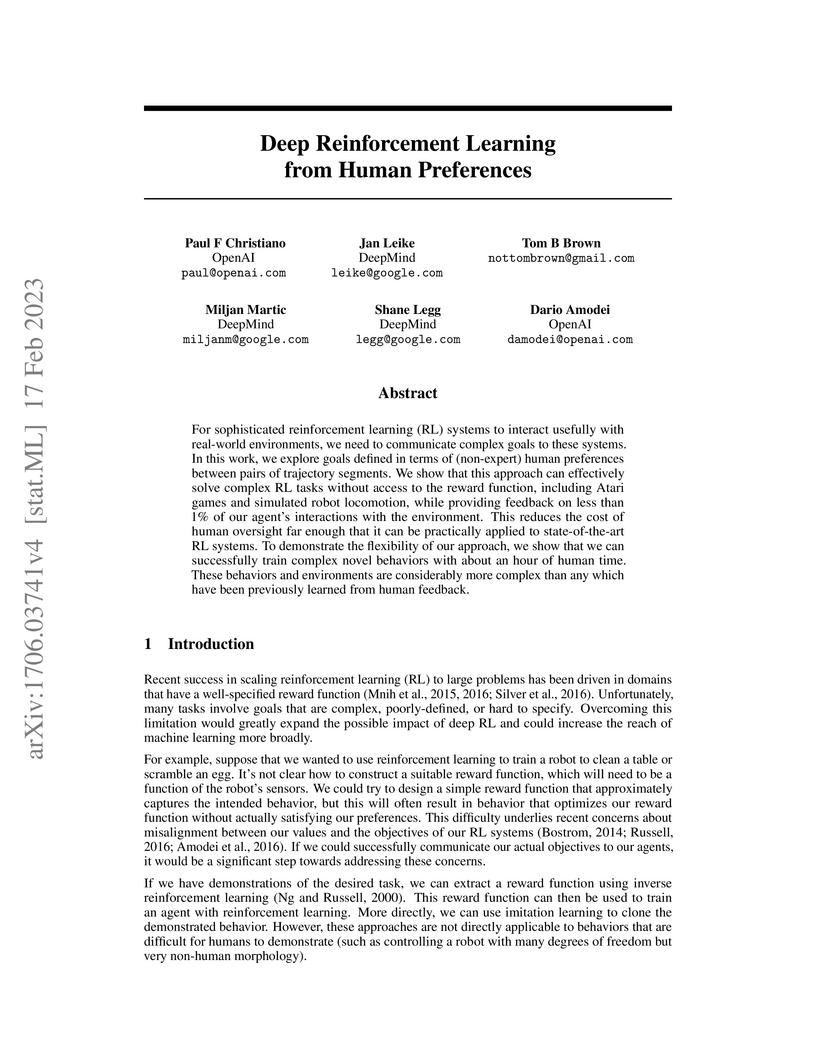 Deep reinforcement learning from human preferences | alphaXiv
