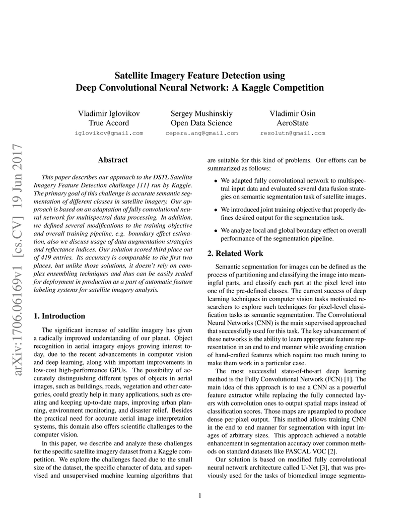Satellite Imagery Feature Detection Using Deep Convolutional Neural Network A Kaggle