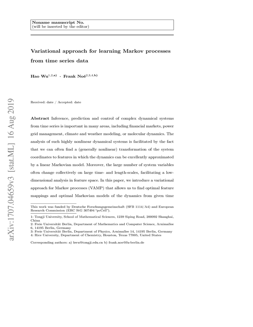Variational approach for learning Markov processes from time series data | alphaXiv