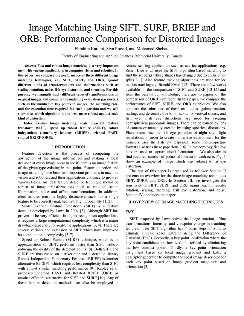 Image Matching Using SIFT, SURF, BRIEF and ORB: Performance Comparison for Distorted Images ...