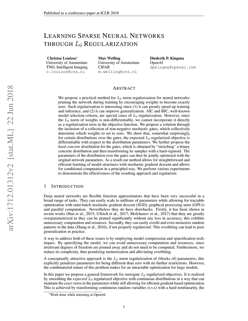 Learning Sparse Neural Networks through $L_0$ Regularization | alphaXiv