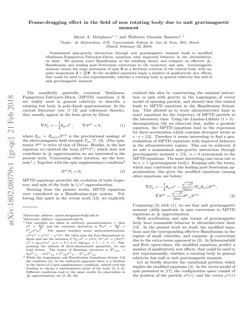 Frame-dragging effect in the field of non rotating body due to unit ...