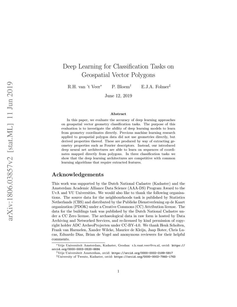 Deep Learning for Classification Tasks on Geospatial Vector Polygons | alphaXiv