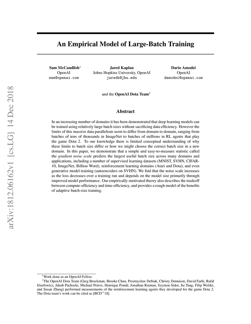An Empirical Model of Large-Batch Training | alphaXiv