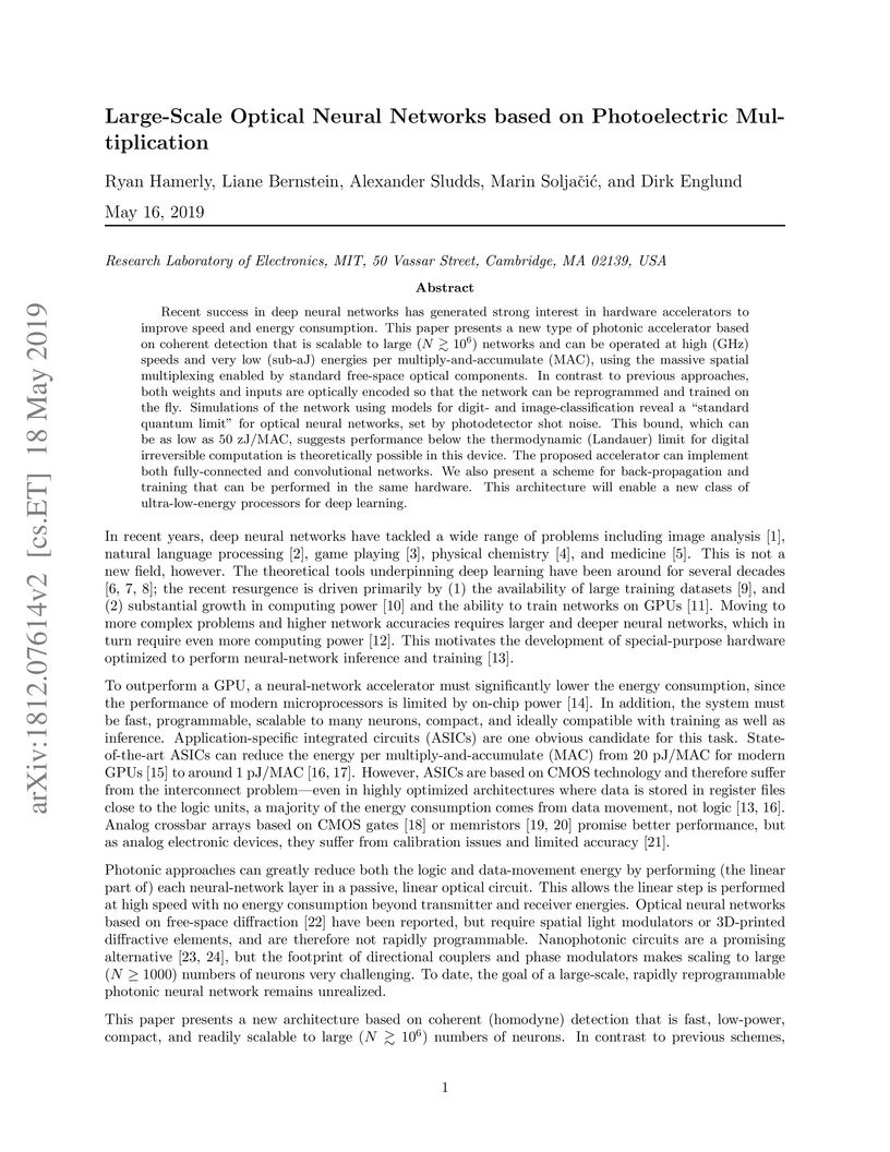 Large-Scale Optical Neural Networks based on Photoelectric ...