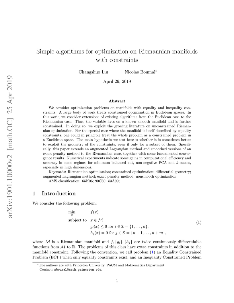 Simple algorithms for optimization on Riemannian manifolds with constraints | alphaXiv