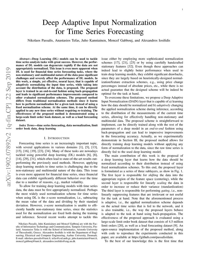 Deep Adaptive Input Normalization for Time Series Forecasting | alphaXiv