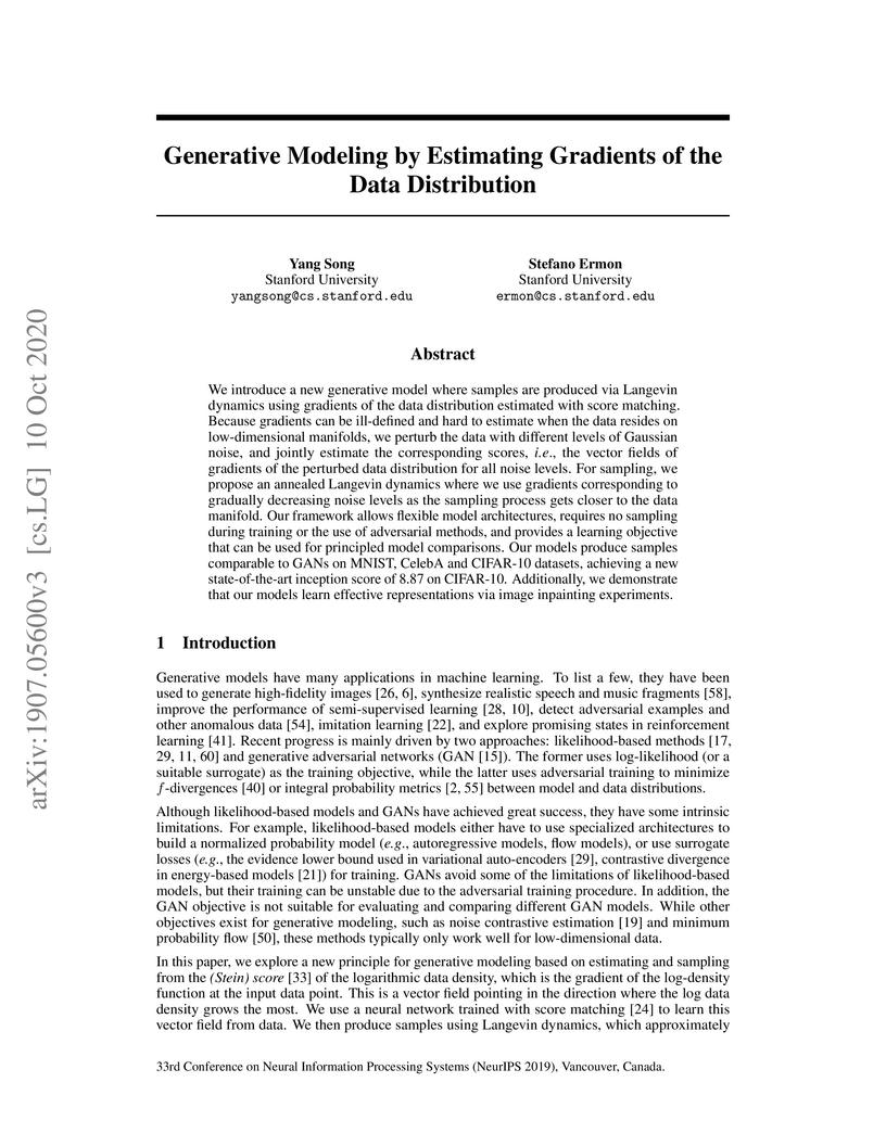 Generative Modeling by Estimating Gradients of the Data Distribution | alphaXiv