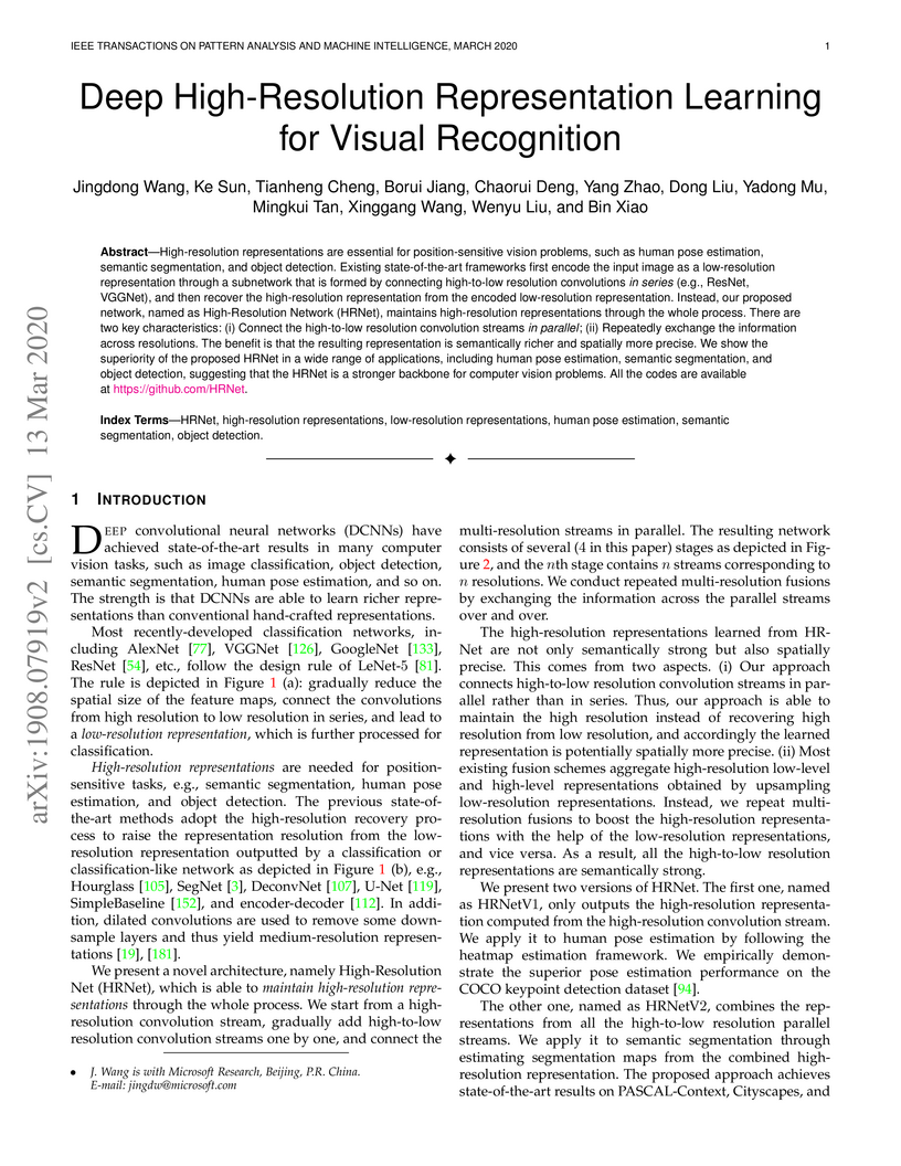 Deep High-Resolution Representation Learning for Visual Recognition | alphaXiv