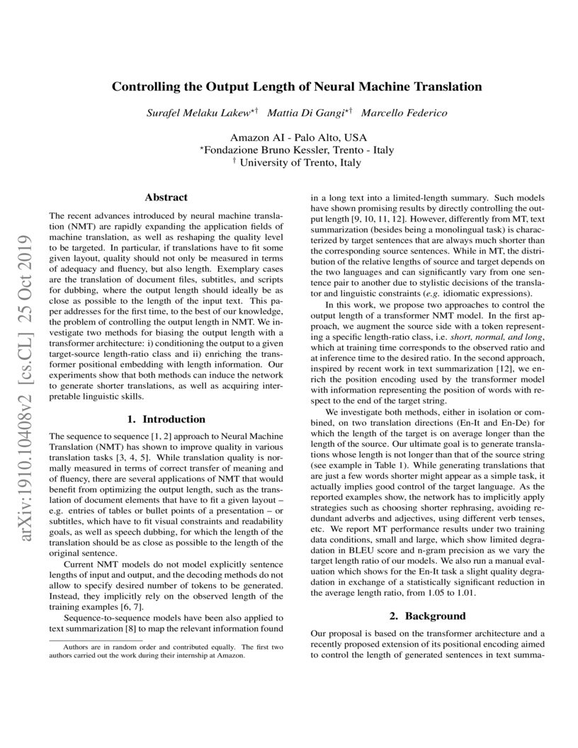 Controlling the Output Length of Neural Machine Translation | alphaXiv