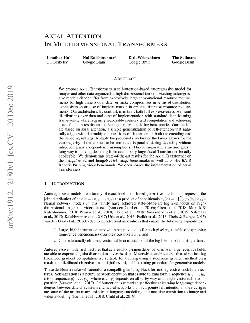 Axial Attention in Multidimensional Transformers | alphaXiv