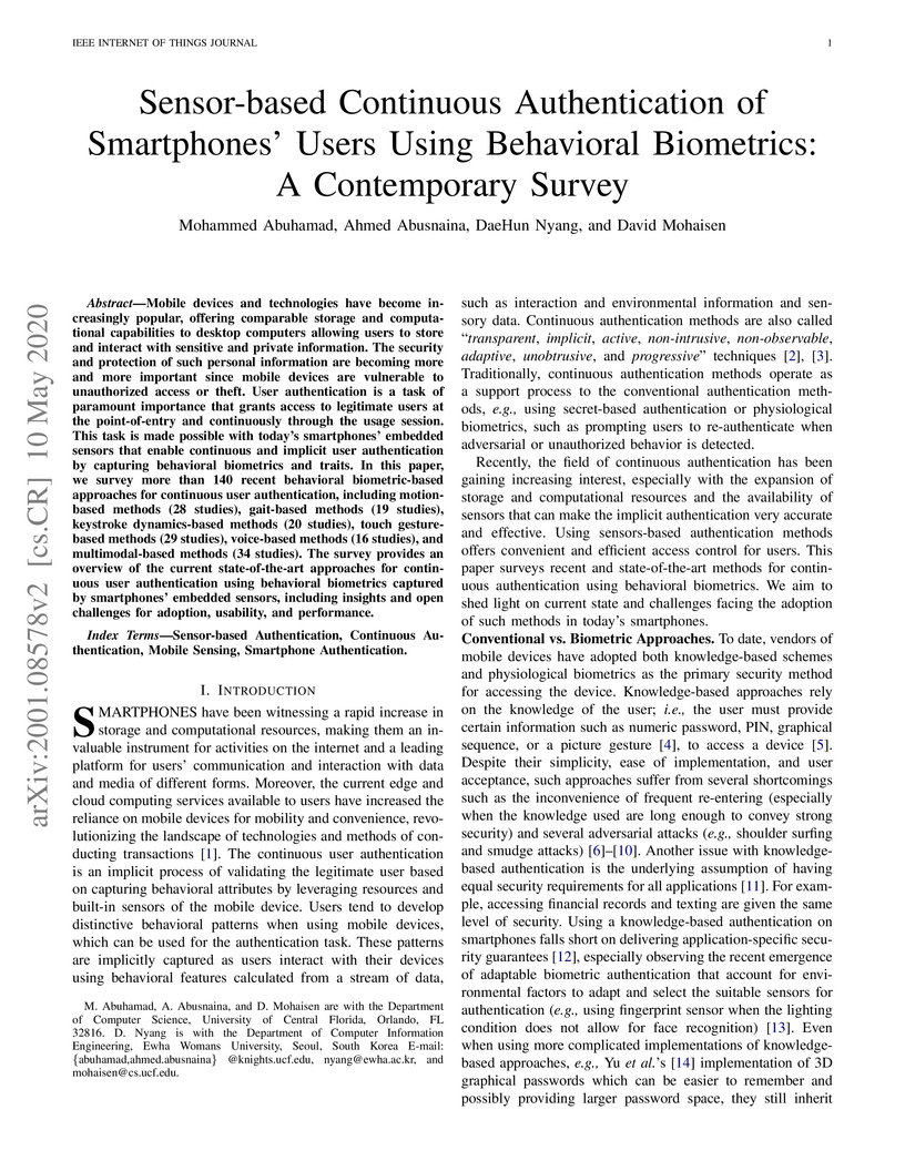 Sensor-based Continuous Authentication of Smartphones' Users Using Behavioral Biometrics: A ...