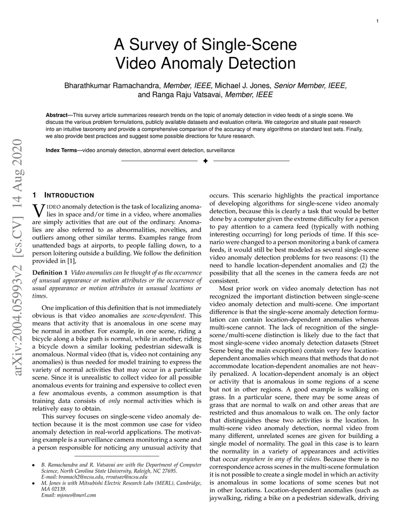 A Survey of Single-Scene Video Anomaly Detection | alphaXiv