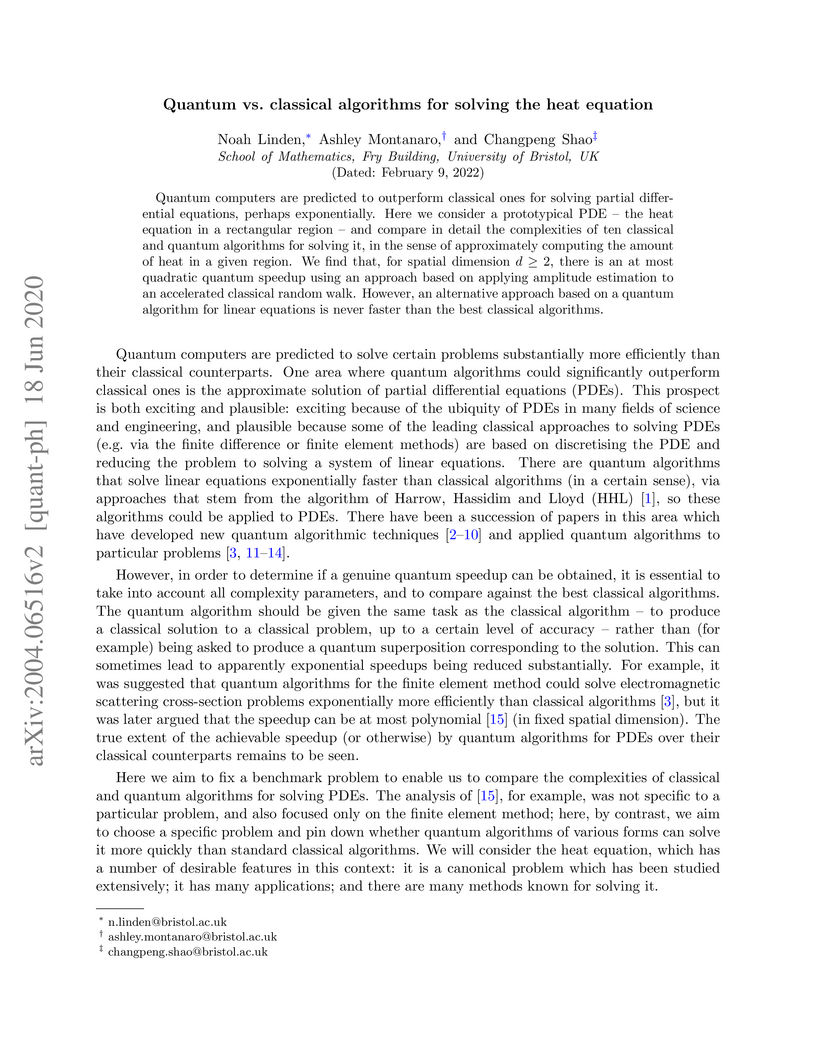 Quantum vs. classical algorithms for solving the heat equation | alphaXiv
