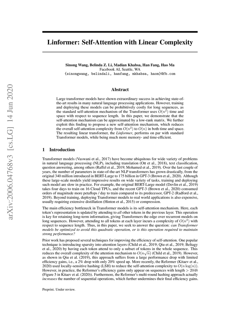 Linformer: Self-Attention with Linear Complexity | alphaXiv