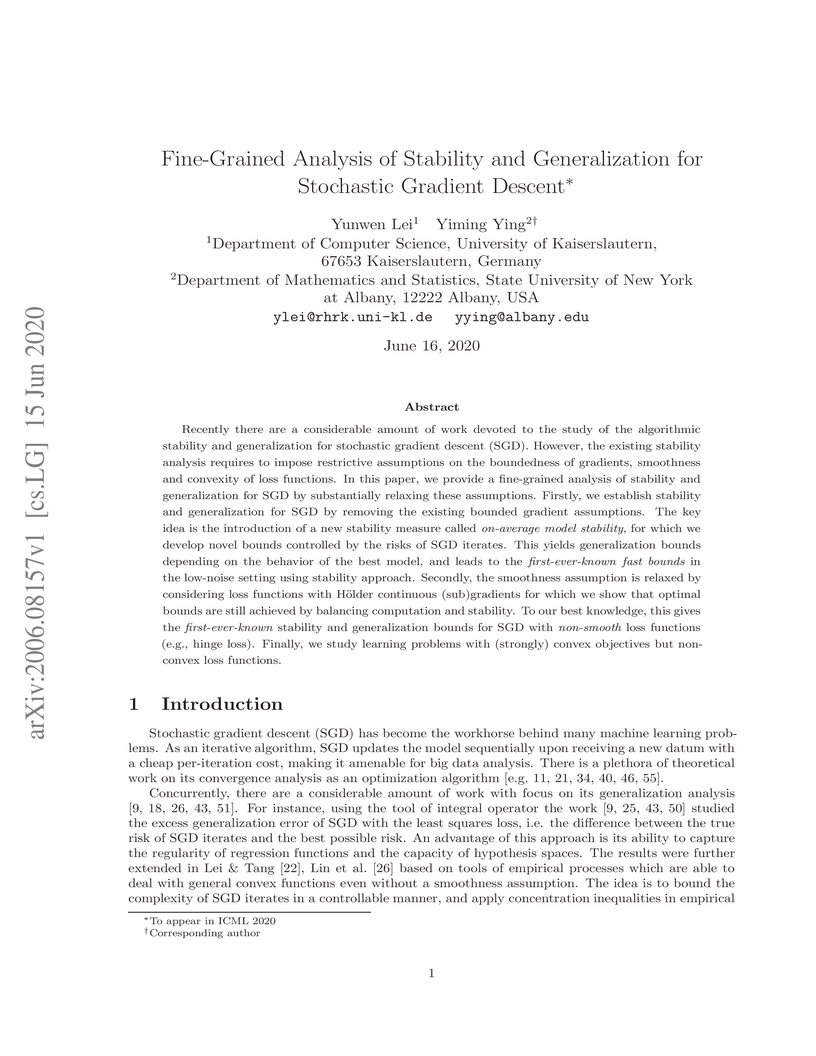 Fine-Grained Analysis of Stability and Generalization for Stochastic Gradient Descent | alphaXiv