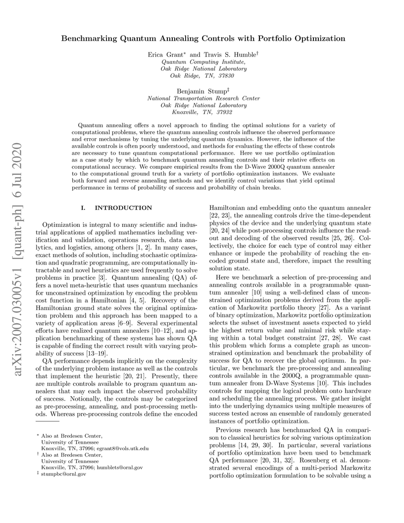 Benchmarking Quantum Annealing Controls with Portfolio Optimization ...