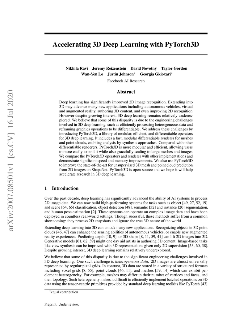 Accelerating 3D Deep Learning with PyTorch3D | alphaXiv