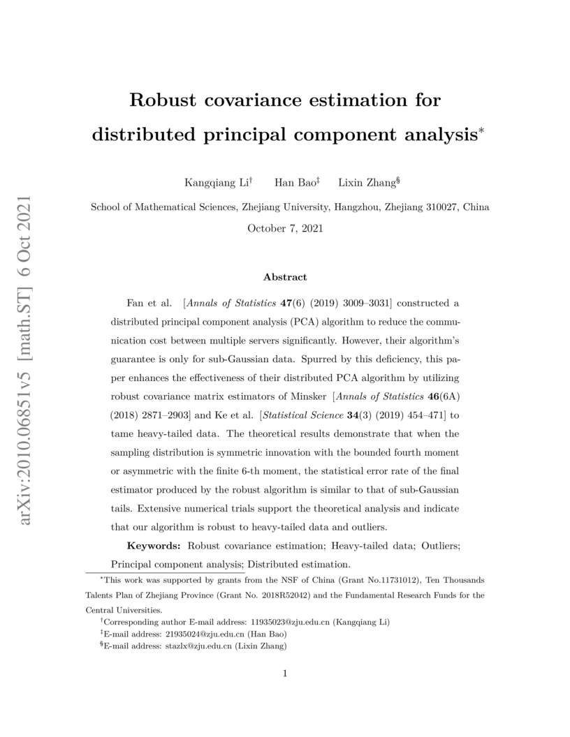 Robust covariance estimation for distributed principal component ...