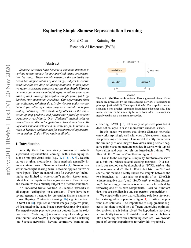 Exploring Simple Siamese Representation Learning | alphaXiv