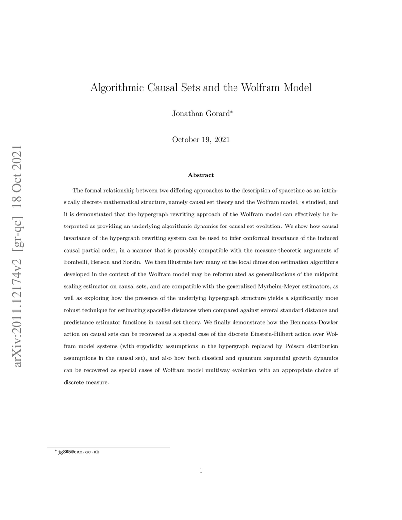 Algorithmic Causal Sets and the Wolfram Model | alphaXiv