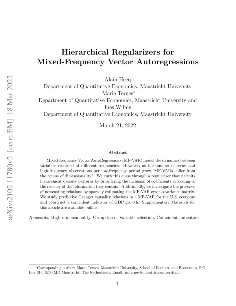 Hierarchical Regularizers for Mixed-Frequency Vector Autoregressions | alphaXiv