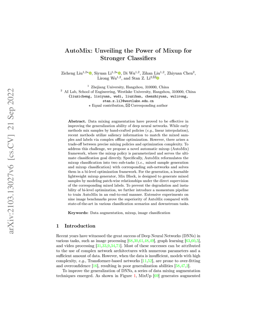 AutoMix: Unveiling the Power of Mixup for Stronger Classifiers | alphaXiv