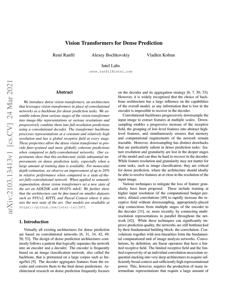 Vision Transformers for Dense Prediction | alphaXiv