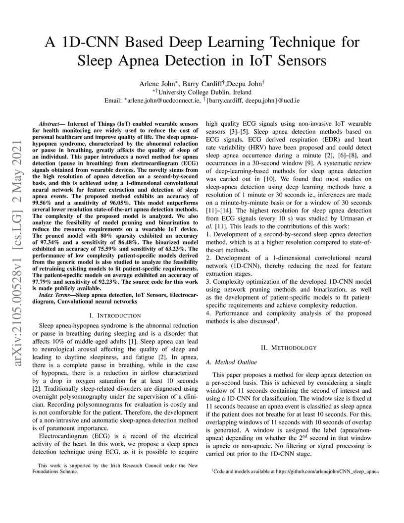A 1D-CNN Based Deep Learning Technique for Sleep Apnea Detection in IoT ...