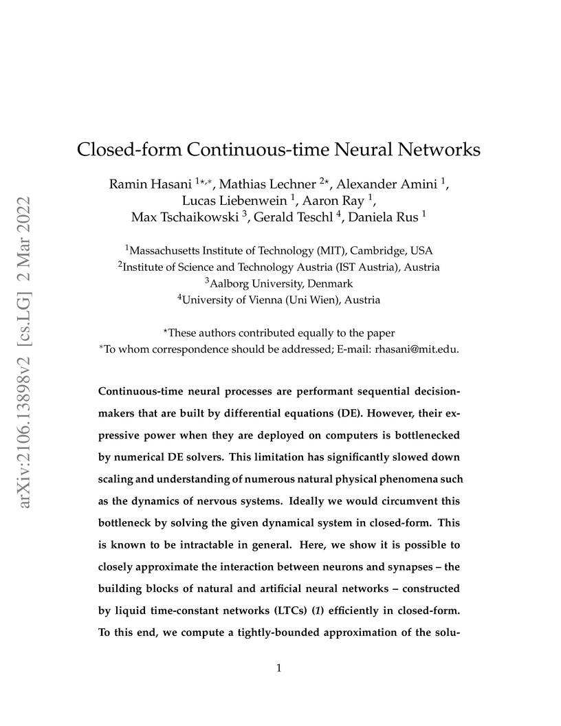 Closed-form Continuous-time Neural Models | alphaXiv