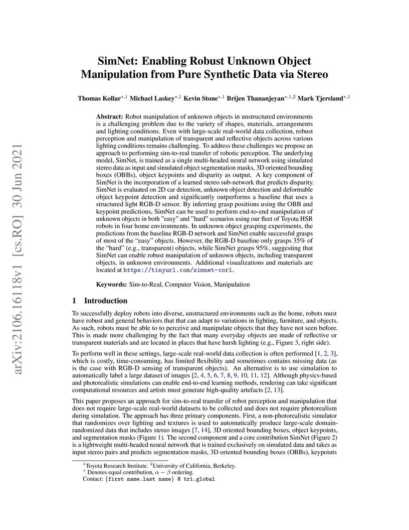 SimNet: Enabling Robust Unknown Object Manipulation from Pure Synthetic Data via Stereo | alphaXiv
