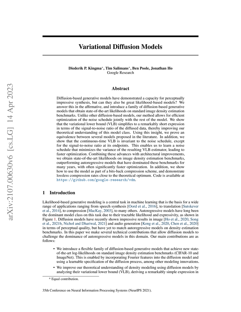 Variational Diffusion Models | alphaXiv