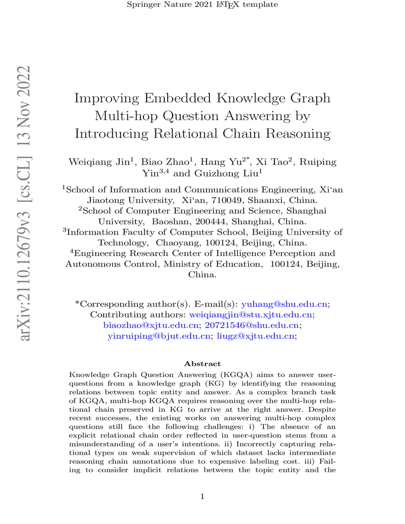 Improving Embedded Knowledge Graph Multi-hop Question Answering by introducing Relational Chain ...