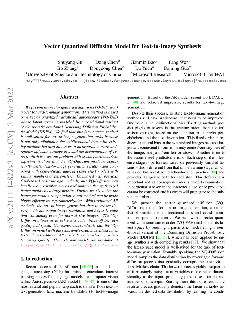 Vector Quantized Diffusion Model for Text-to-Image Synthesis | alphaXiv