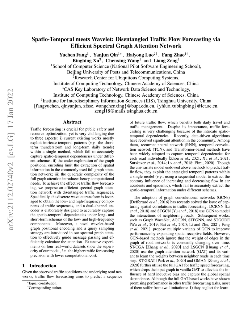 Spatio-Temporal meets Wavelet: Disentangled Traffic Flow Forecasting via Efficient Spectral ...