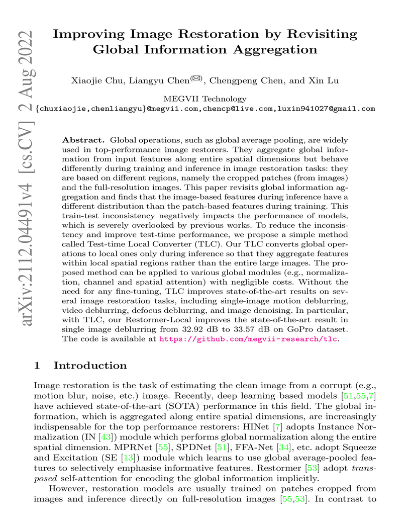 Improving Image Restoration by Revisiting Global Information Aggregation | alphaXiv
