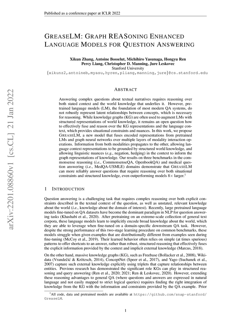 GreaseLM: Graph REASoning Enhanced Language Models for Question ...