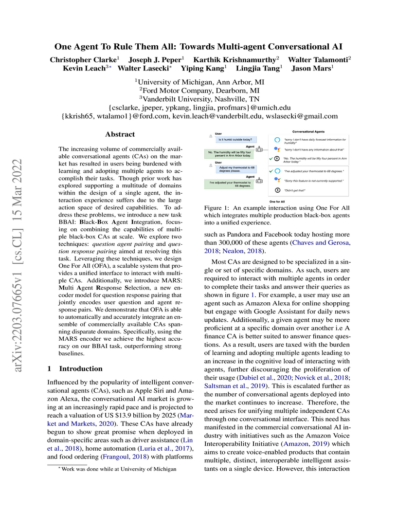 One Agent To Rule Them All: Towards Multi-agent Conversational AI | alphaXiv