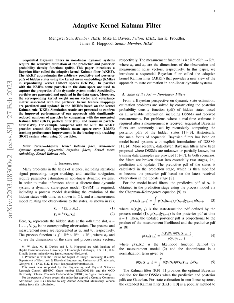 Adaptive Kernel Kalman Filter | alphaXiv