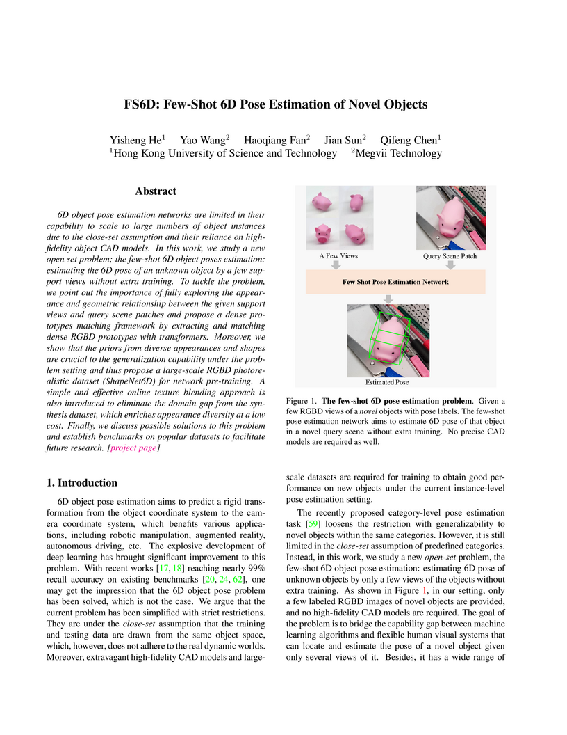 FS6D: Few-Shot 6D Pose Estimation of Novel Objects | alphaXiv